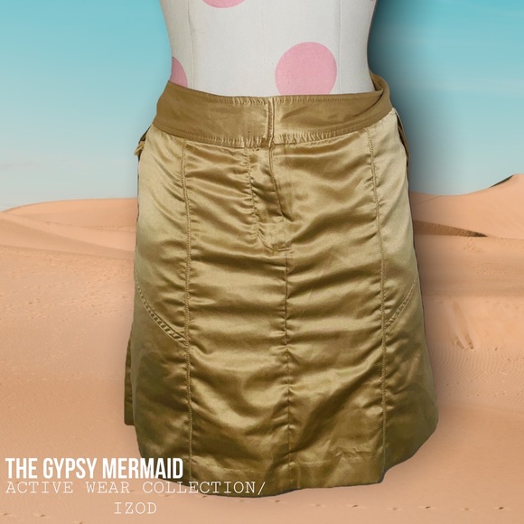Izod | Skirts | Izod Xfg Gold Satin Embellished Mini Skirt Skort Size 8 ...